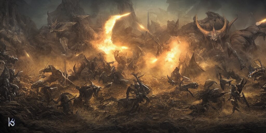 Lexica - Long shot fantasy battlefield with knights versus demons with ...
