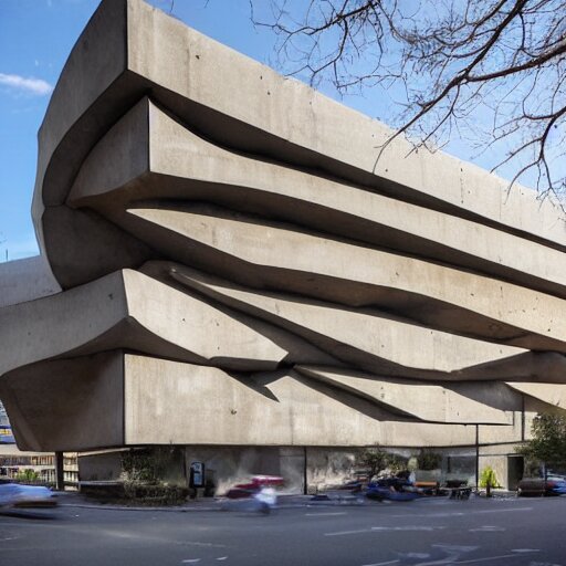 Lexica - A giant library built in brutalist architecture, diverse ...
