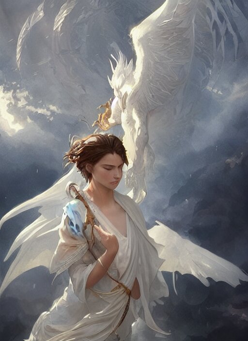 Lexica - An angelic white dragon, highly detailed, digital painting ...
