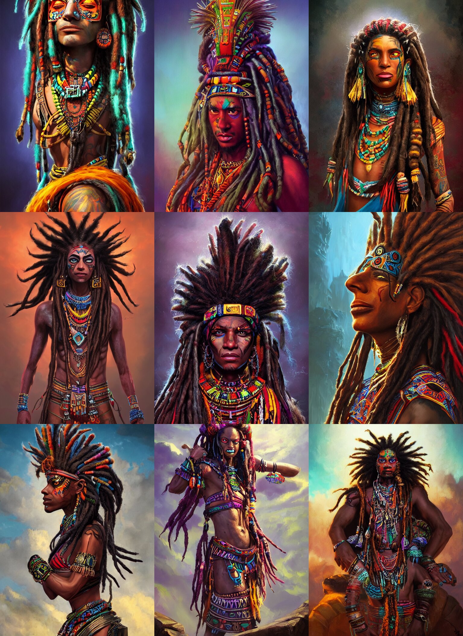 Lexica - Aztec lama with dreadlocks, vivid colors, dark shadows ...