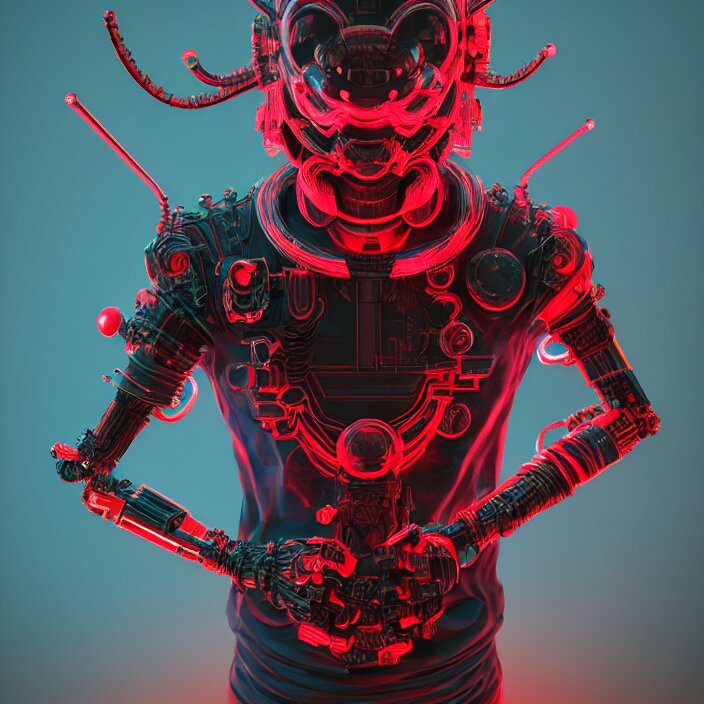 cyber punk, oni mask, 3 d render beeple, portrait, japanese neon ...