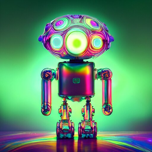 iridescent opalescent android robot animal in candyland, warm to ...