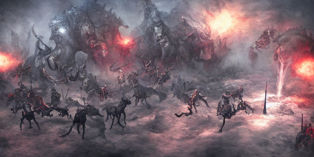 Lexica - Long shot fantasy battlefield with knights versus demons with ...