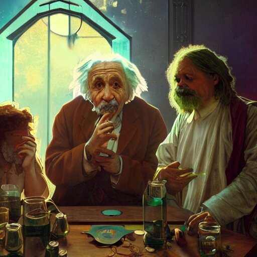 Lexica - Jesus, einstein and darwin are smoking weed, drunk, in the ...