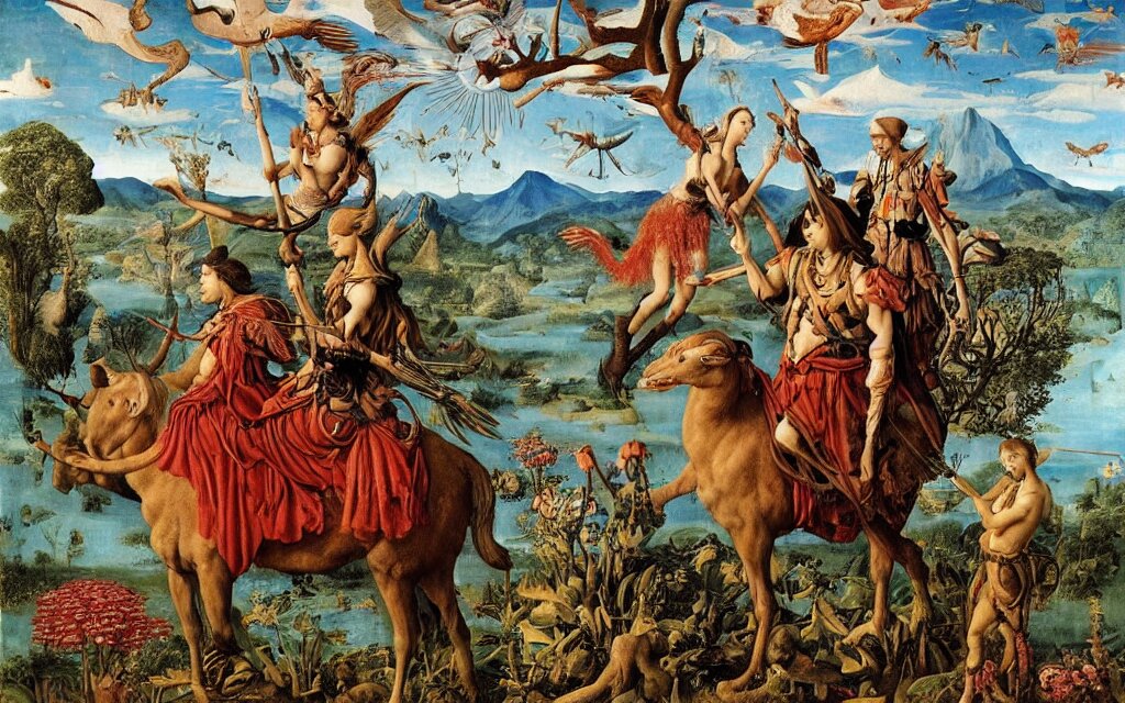 Lexica - A portrait photograph of a meditating harpy and a centaur king ...