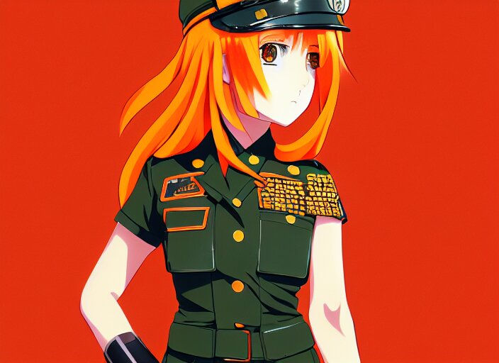 Lexica - Anime girl with orange hair in the soviet military form, manga ...
