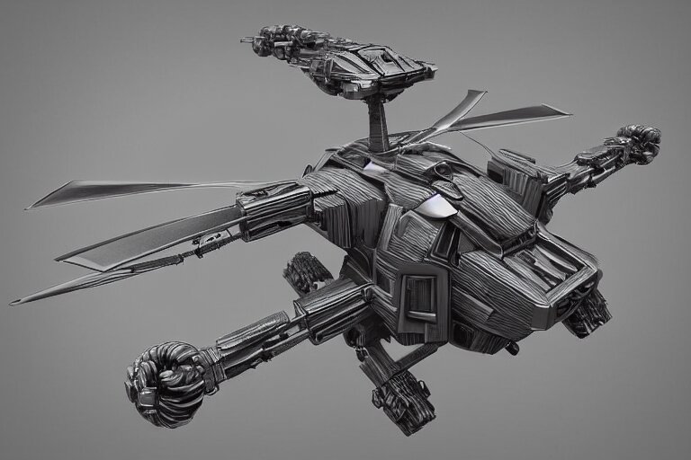 concept art of a futuristic helicopter, in gunmetal grey, extrem ...