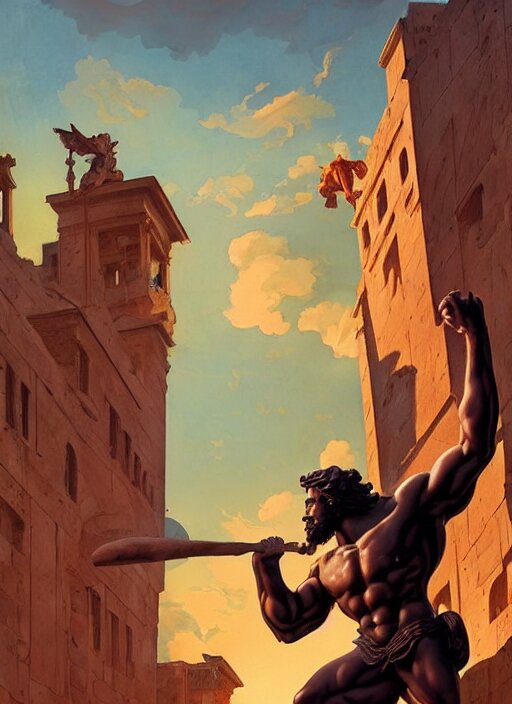 Lexica - A giant statue of hercules standing in a roman city, glorious ...