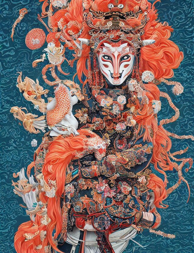 Lexica - Portrait beautiful samurai goddess with ram skull. beautiful ...