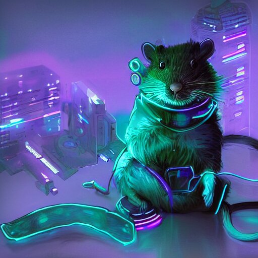 a beautiful full body portrait of a cute cyberpunk rat with biol ...