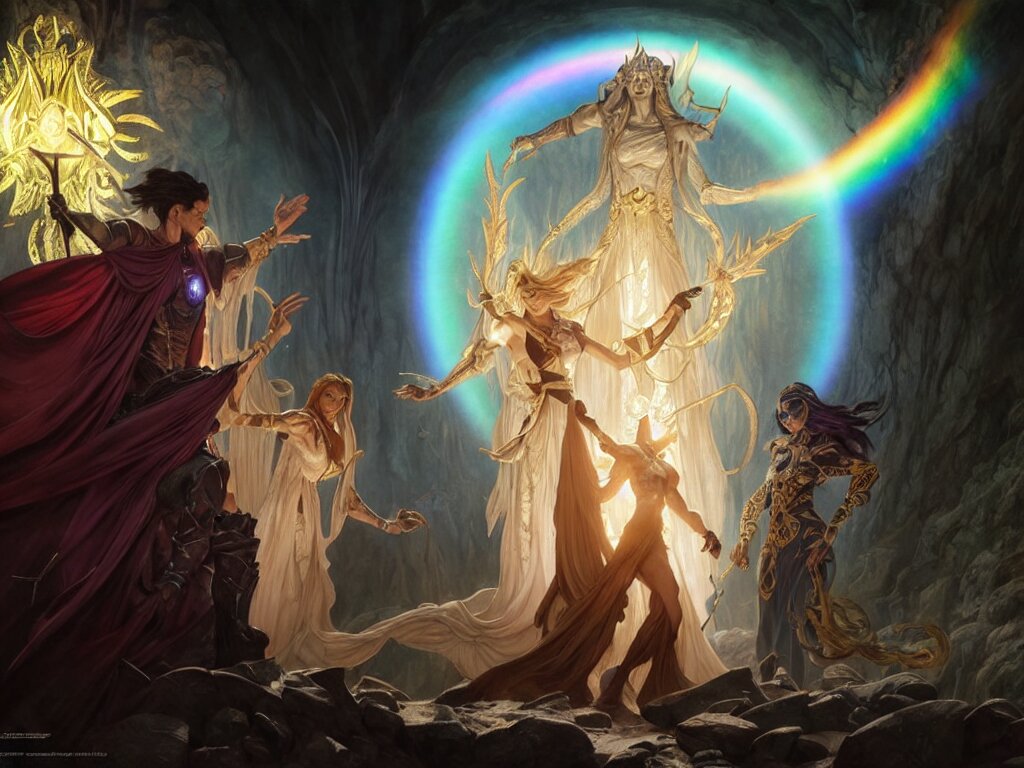 Lexica - Painting of powerful stylish sorcerer and a cleric banishing ...
