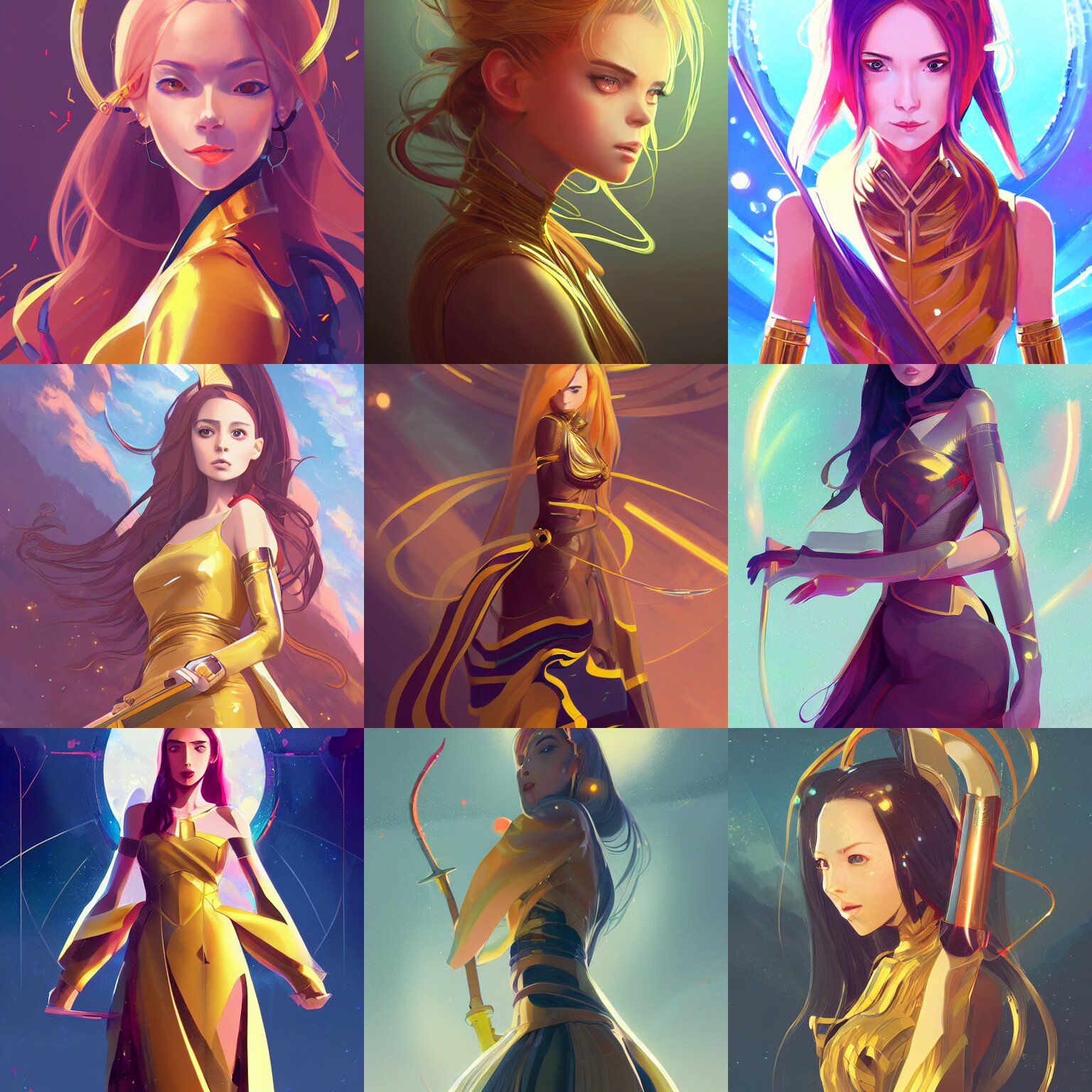 Lexica - Portrait girl in futuristic luxurious golden dress holding a ...