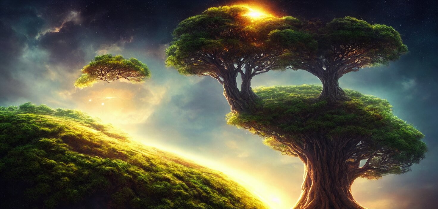 Lexica - Godly tree of life seen from outer space engulfs the earth ...
