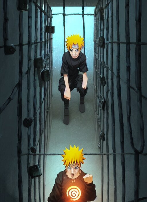 Lexica - Highly detailed prison cell with naruto uzumaki with black ...
