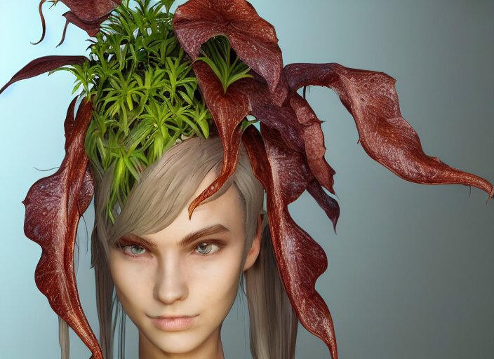 Lexica - Fantasy Alrune androgynous plant humanoid with flowers in hair ...