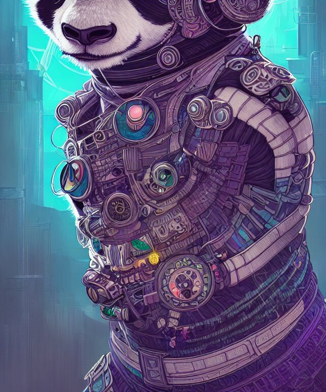 Lexica - A portrait of a cyberpunk panda, mandala, fantasy, intricate ...