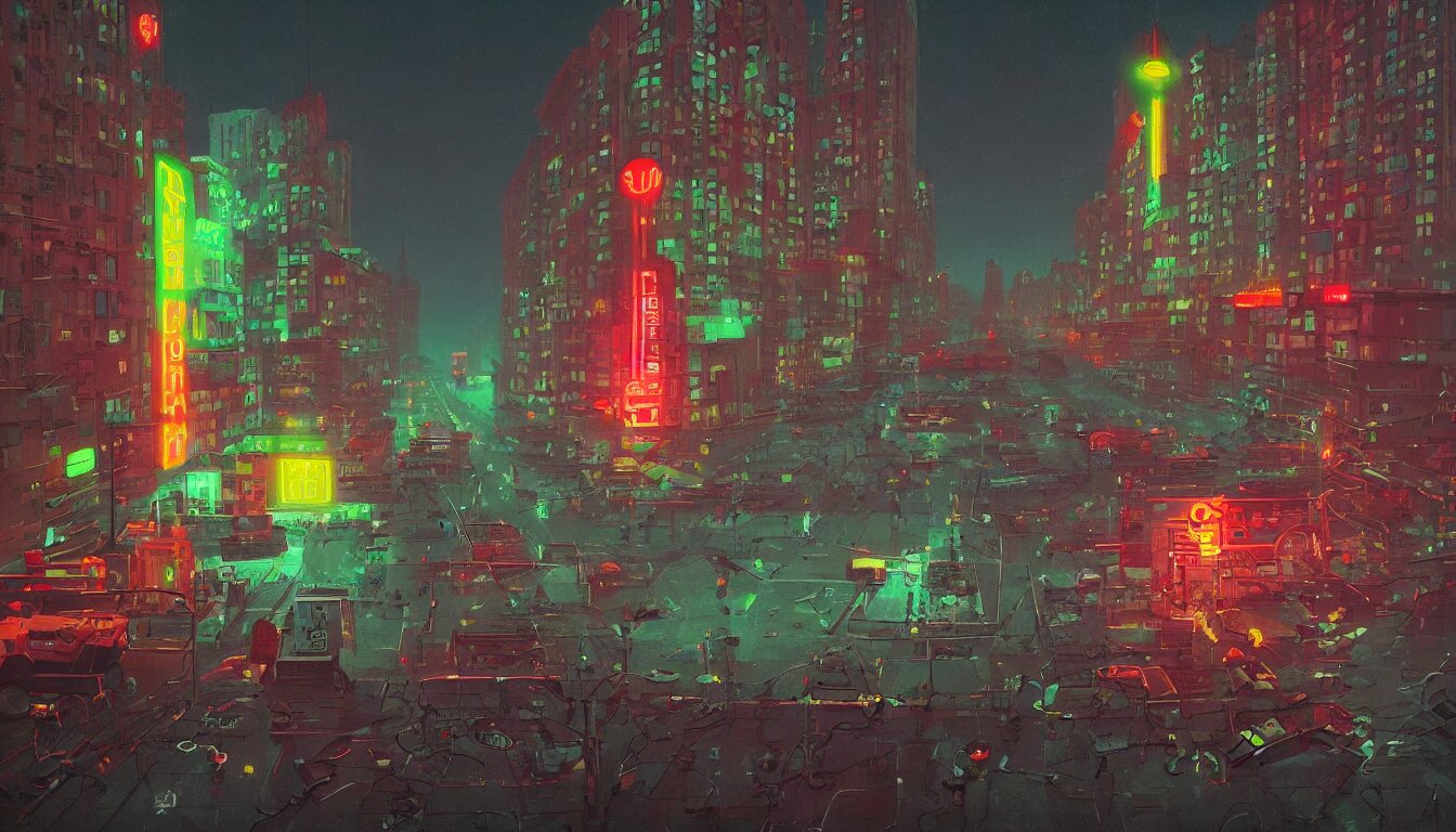 Lexica - Robots on the streets, bricked soviet buildings, neon lights ...