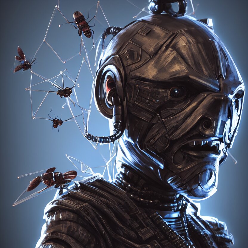 cyber punk, oni mask, 3 d render beeple, compound eye of insect ...
