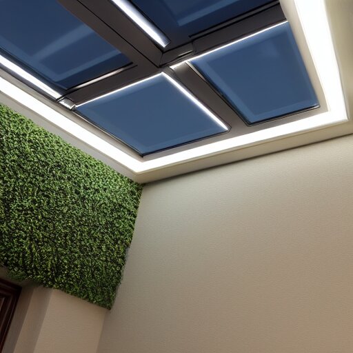 Lexica - Looking up at roof skylight with led strip light surround ...