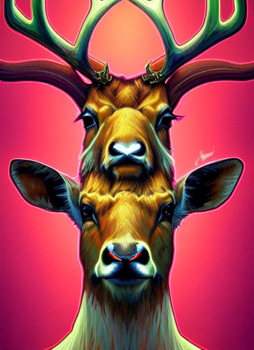 Lexica - Symmetry!! portrait of antlered deer wearing a colorful beanie ...