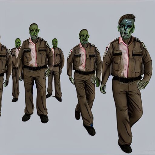 Lexica - Zombie security officers in beige uniforms and blue pants with ...