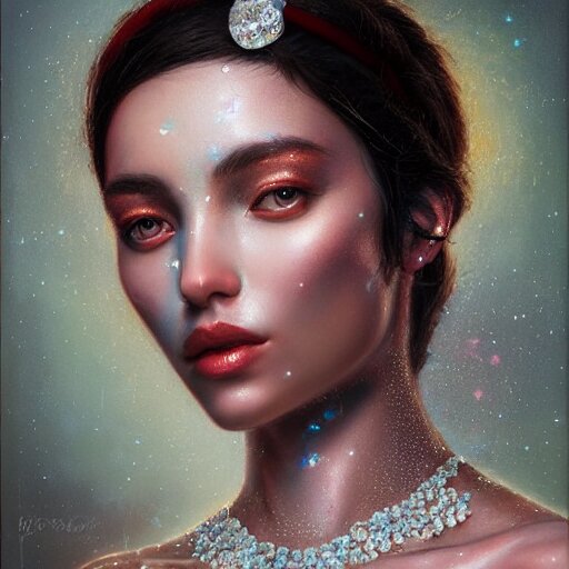a beautiful portrait of a diamond goddess with glittering skin ...