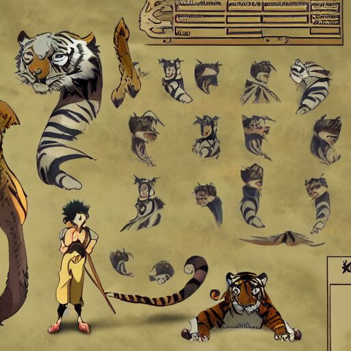 Lexica - Tiger man inspired by Studio Ghibli, Character reference Sheet