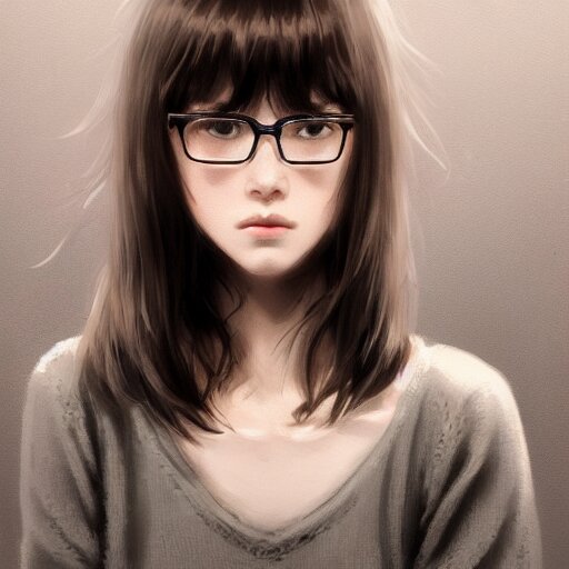 Lexica - Portrait of a teenage girl with bangs, long brown hair and ...