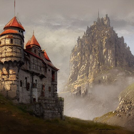Lexica - Large medieval castle on top of a mountain, artstation, jakub ...