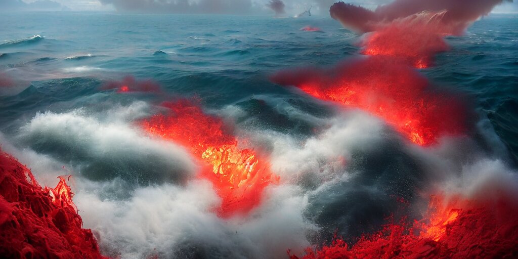 Lexica - A churning, boiling red sea with lots of smoky black and red ...