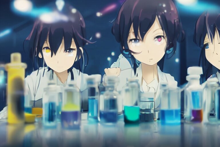 Lexica - Anime girls mixing chemicals in a lab. pixiv, by makoto ...