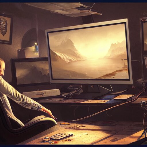 Lexica - Realistic man using pc in gaming room, artstation trends, sci ...