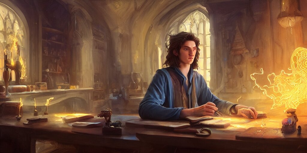 Lexica - A young caucasian male mage they are in a alchemy workshop ...