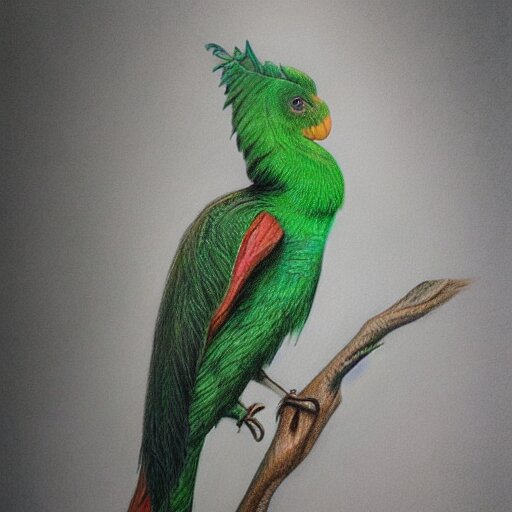 Lexica - A full body realistic coloured pencil drawing of a quetzal ...