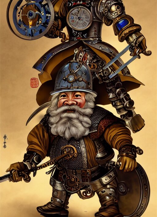 Lexica - An old dwarf musketeer and his large clockwork robot companion ...