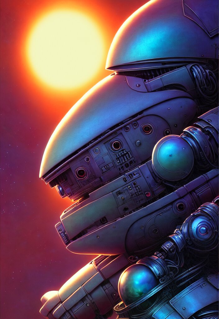 cinematic portrait of cute robot, faded colors, exotic alien fea ...