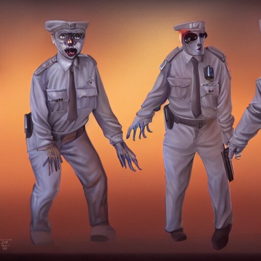 Lexica - Zombie security officers in beige uniforms and blue pants with ...