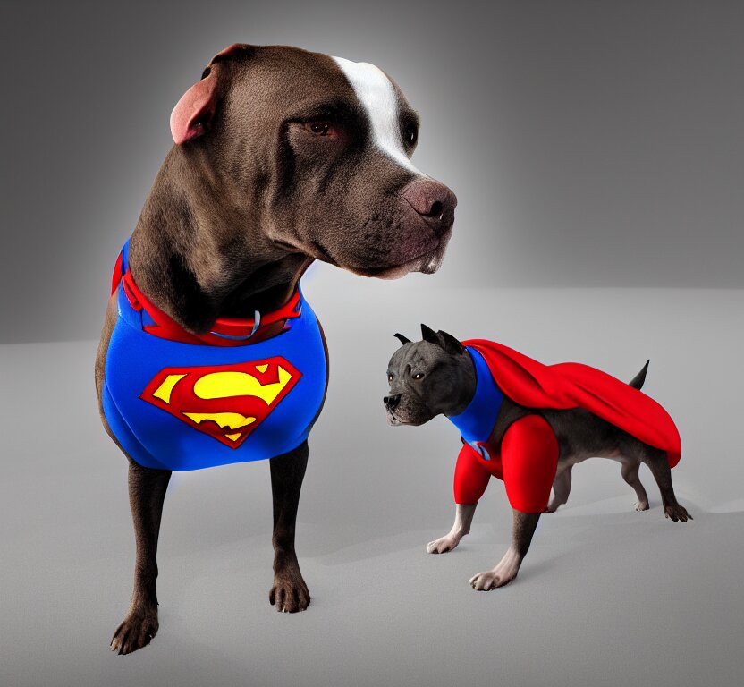 Lexica - Pitbull dog wearing superman suit, hyperrealistic, 8 k ...