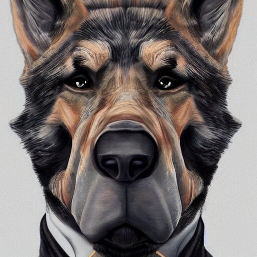 Lexica - A humanoid german shepherd beast - man, wearing suit, highly ...