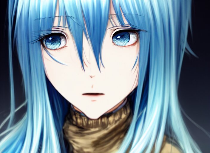 Lexica - Rimuru tempest winking, sky blue straight hair, bangs, with ...
