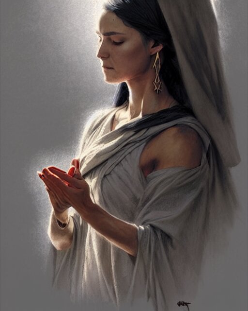 Lexica - A female priestess casting a healing spell | | pencil sketch ...