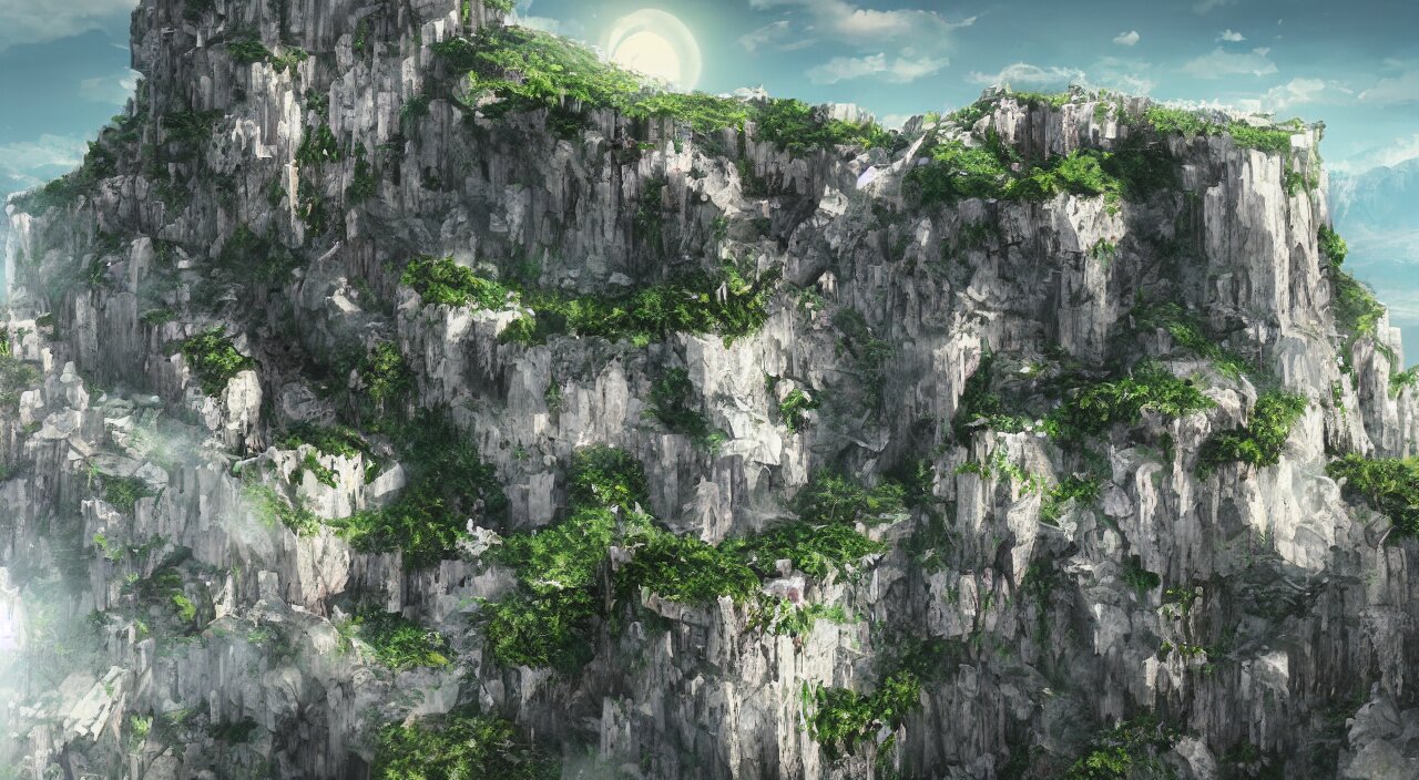 Lexica - giant clear place big white cliff edge megastructure the wall ...