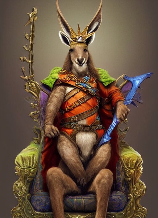 Lexica - Kangaroo king wearing a crown on his throne, dndbeyond, bright ...