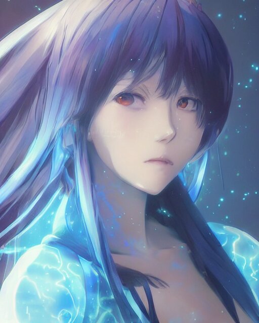 Lexica - A digital anime girl made out of 1s and 0s. Blue, holographic ...