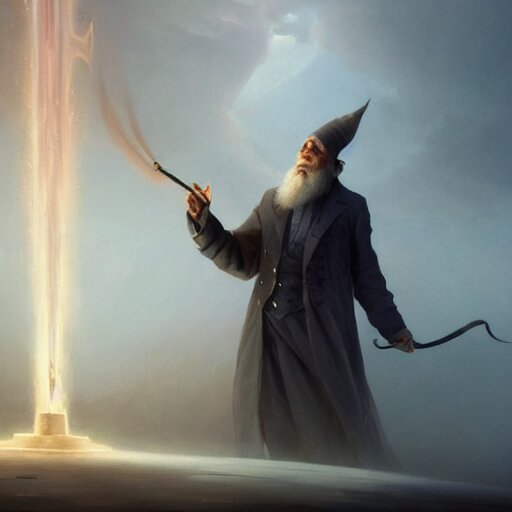 cinematic shot epic portrait an wizard with gray hair and long b ...
