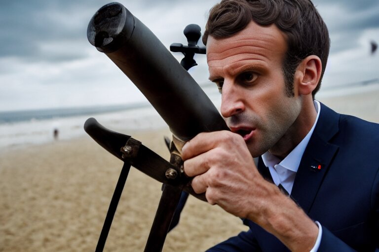 Lexica - Closeup portrait of emmanuel macron firing a cannon at england ...