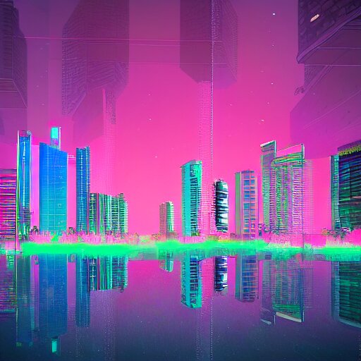 Lexica - Vaporwave city, Miami at night. Digital painting. Beeple. Banksy