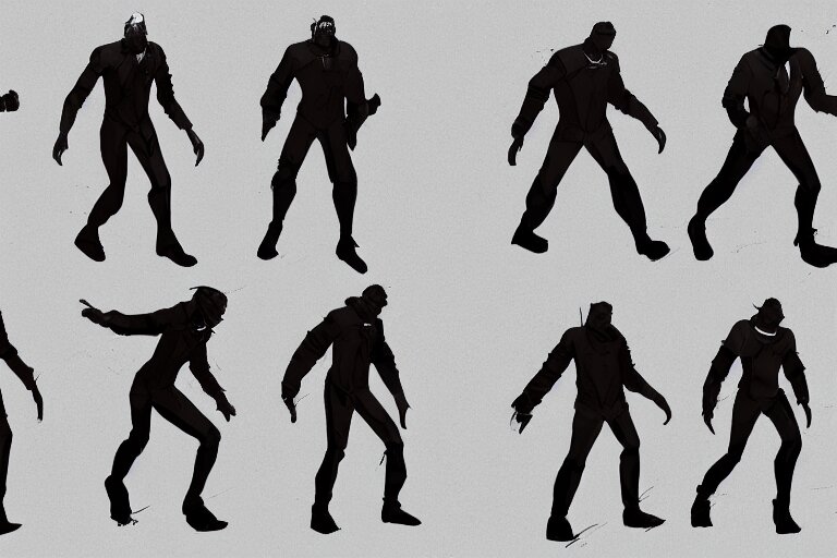 Lexica - Walking animation frames of a man, video game concept art.