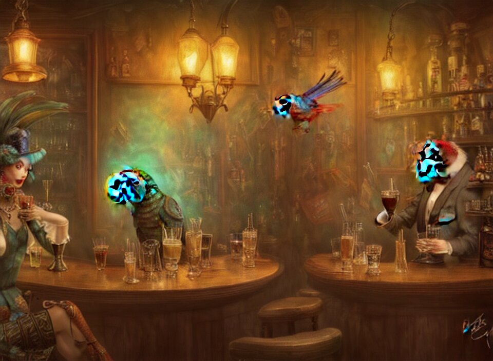 Lexica - Parrot anthro as dapper bartender, dimly-lit cozy tavern ...