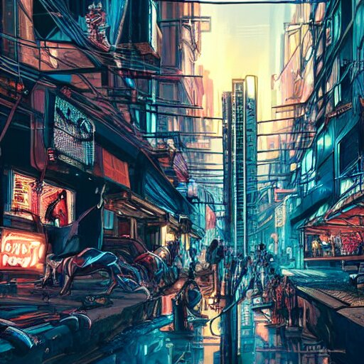 Lexica - Giant with bitcoin head chasing people scared in cyberpunk ...